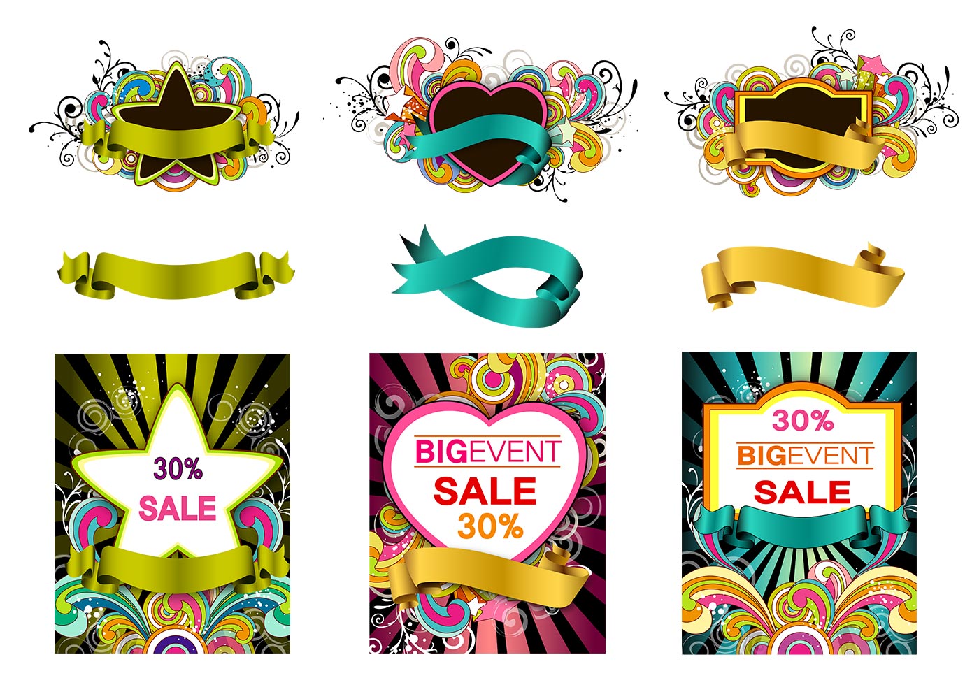 Colorful Swirly Photoshop Banner Pack - Free Photoshop Brushes at ...
