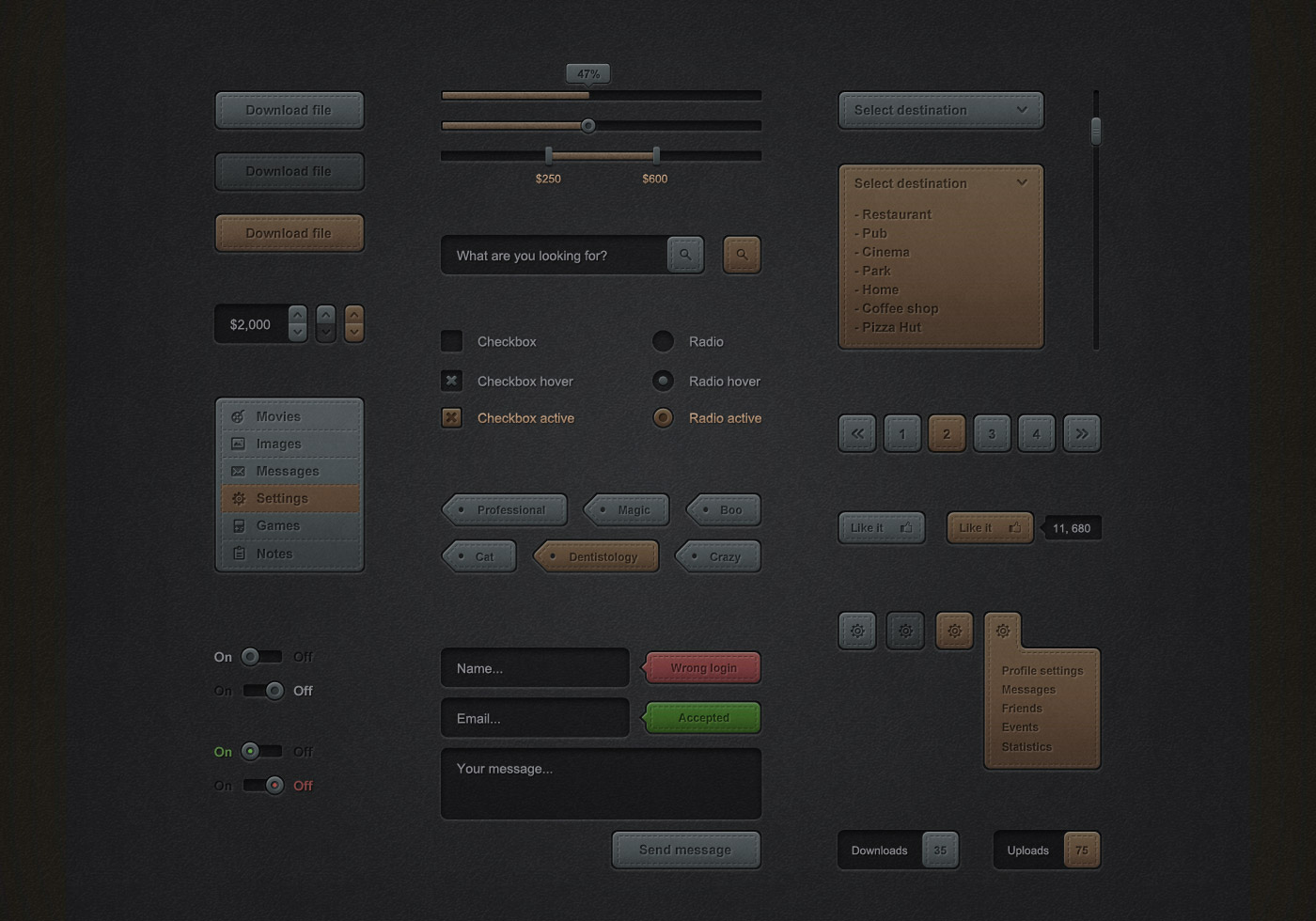 Dark Leather UI Kit - Free Photoshop Brushes at Brusheezy!