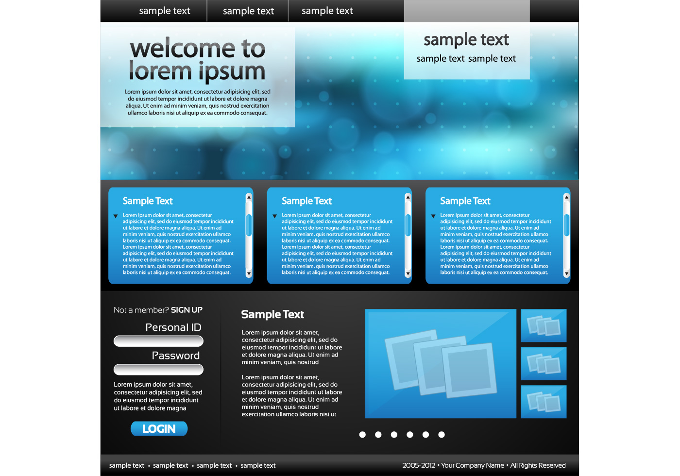 Blue Bokeh Website PSD Template - Free Photoshop Brushes at Brusheezy!