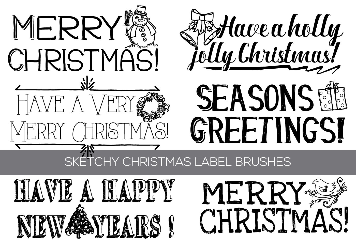 Hand Drawn Christmas Text Label Brushes - Free Photoshop Brushes at ...
