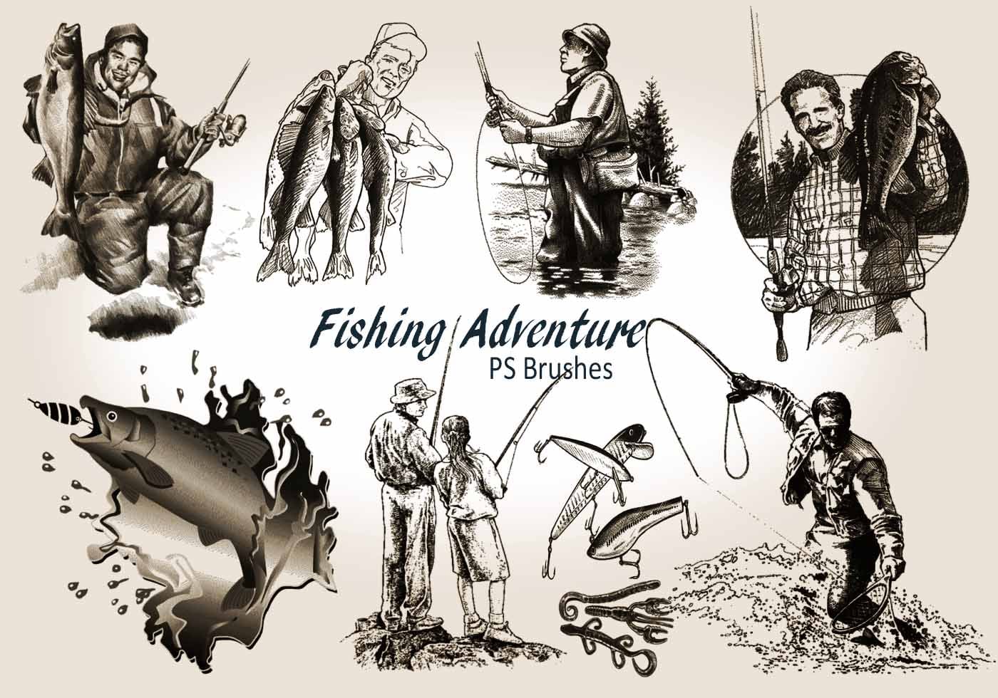 20 Fishing Adventure PS Brushes abr. Vol.6 - Free Photoshop Brushes at ...