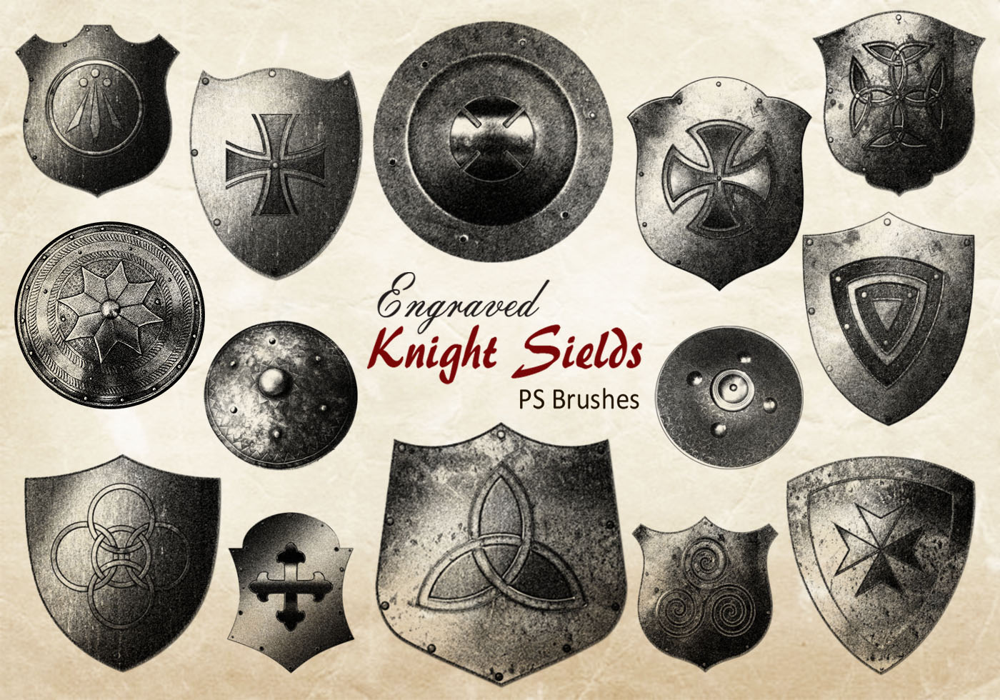 20 Engraved Knight Sield PS Brushes abr.vol.8 - Free Photoshop Brushes ...