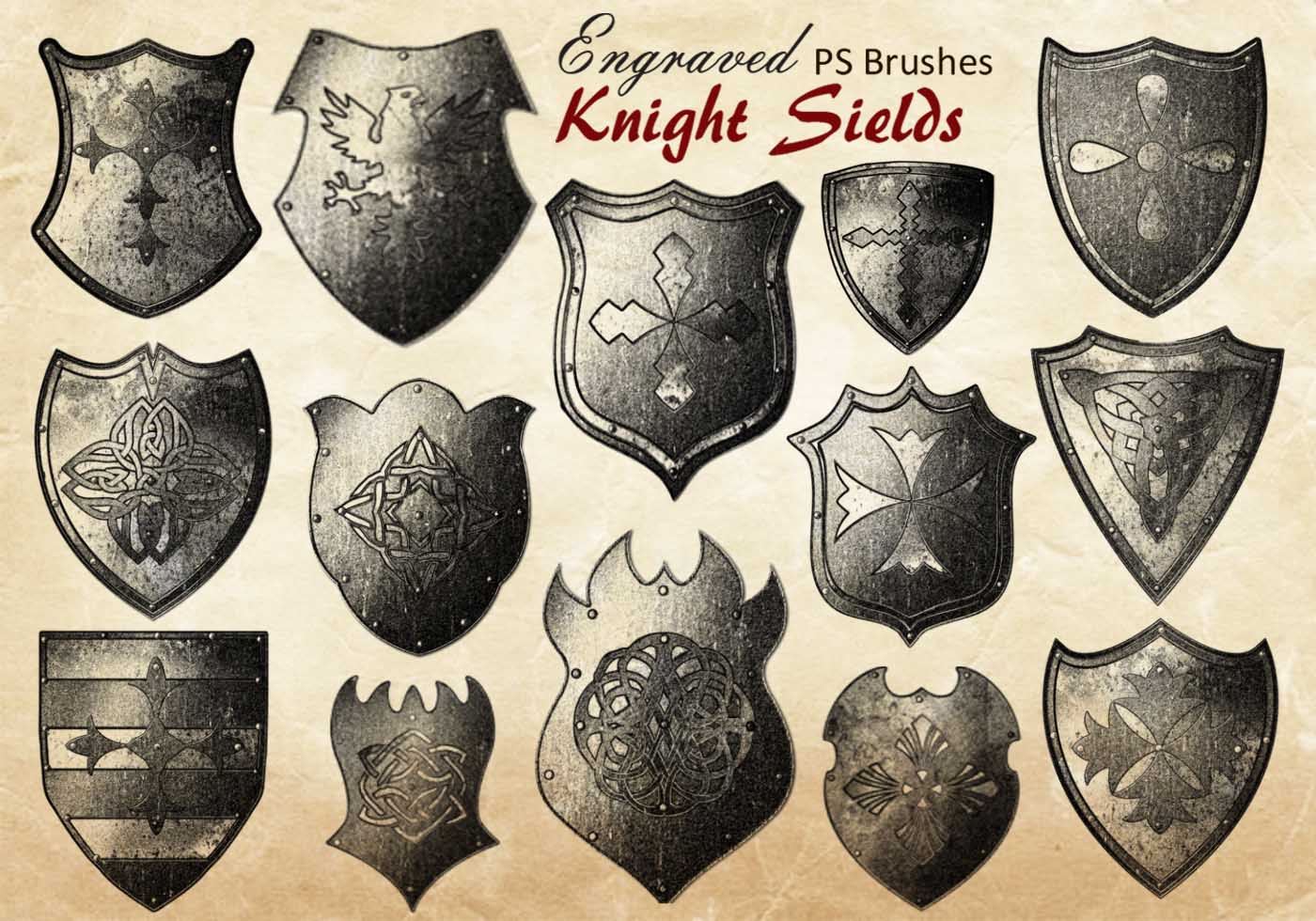 20 Engraved Knight Sield PS Brushes abr.vol.9 - Free Photoshop Brushes ...