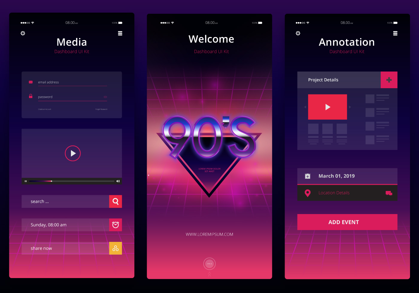 Retrowave UI Kit. Newwave UI Mobile Kit - Free Photoshop Brushes at ...
